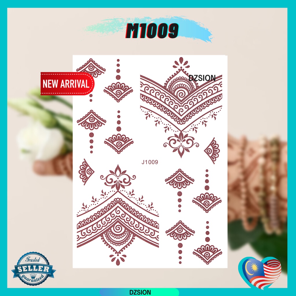 Instant Henna Sticker - Pengantin Inai Sticker Maroon Brown Lace-Maroon ...