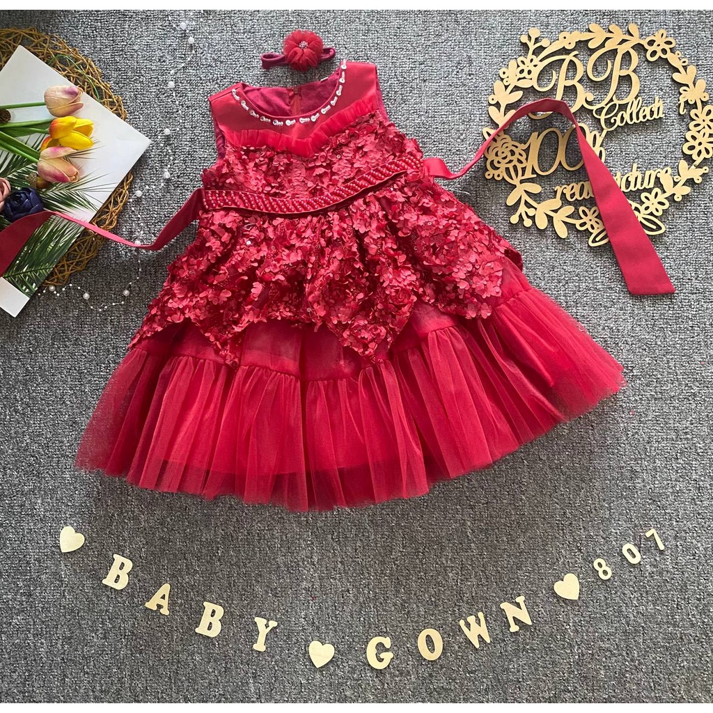 Princess Baby Gown Maroon 807(Party Dress,Birthday Girl, Flower Girl ...