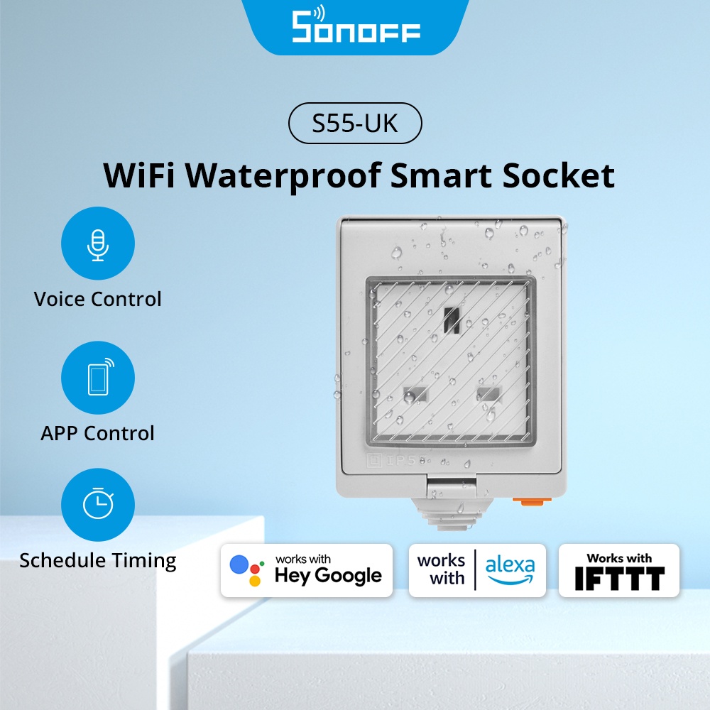 SONOFF S55 UK WIFI Smart Power Socket Outdoor Plug IP55 Waterproof App Control | Shopee Malaysia