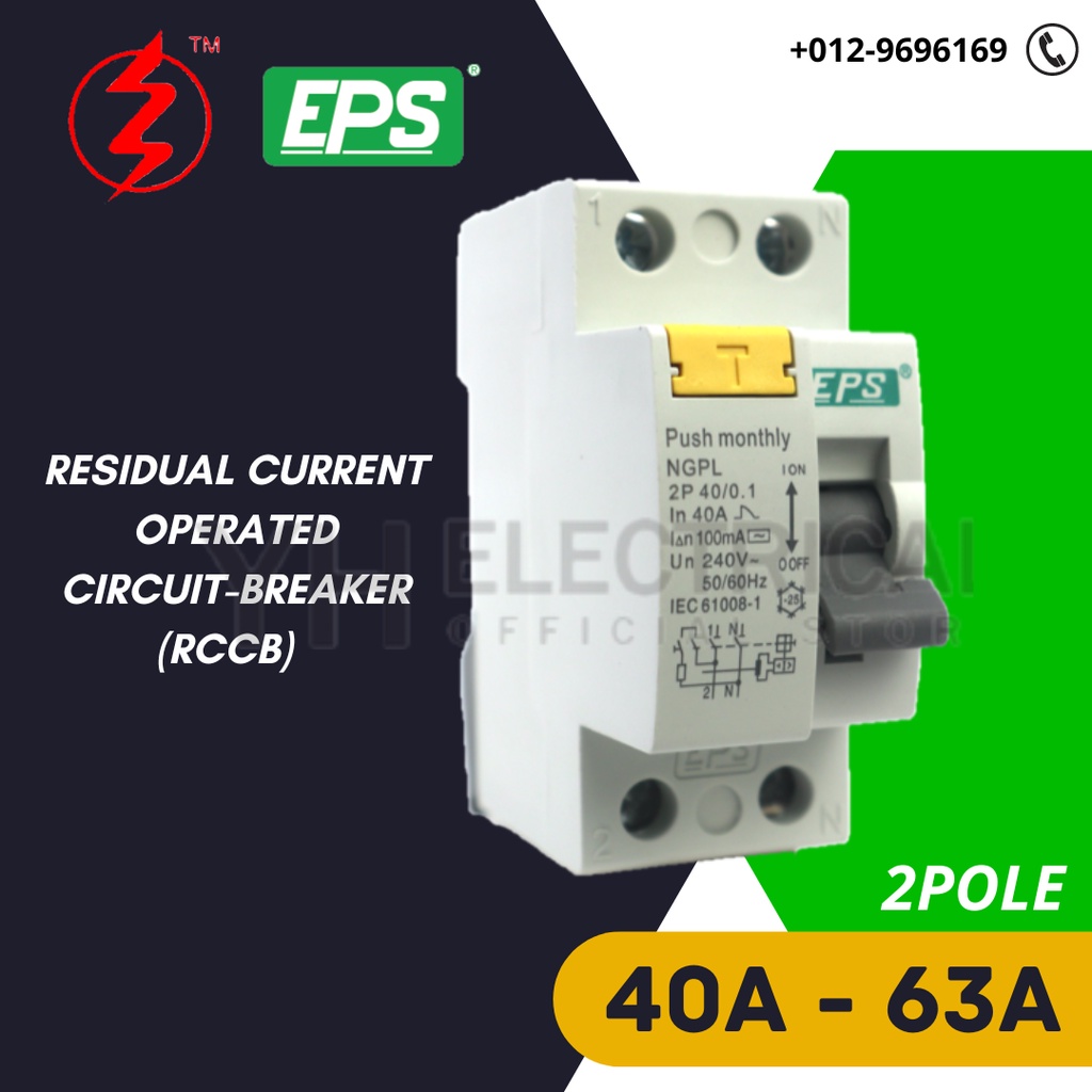 EPS 25A / 40A / 63A 2 POLE 10mA / 30mA AND 100mA ELCB / RCCB (SIRIM Approve) | Shopee Malaysia