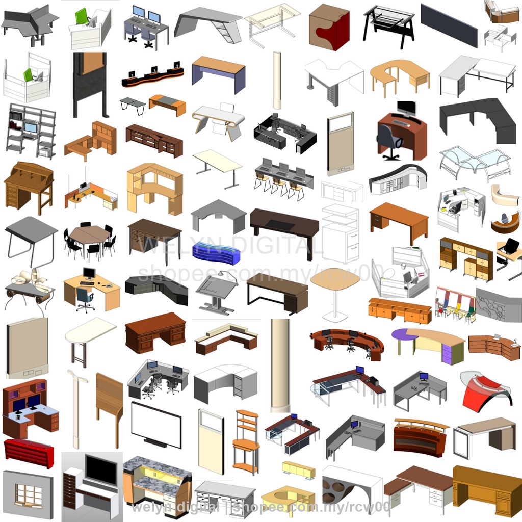 Autodesk | Revit 2024 | 242 Office Equipment set Revit Family Files ...