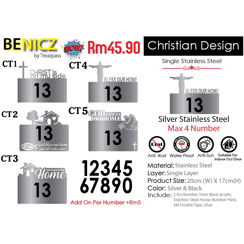 Christian Jesus House Number Plate/Rumah Nombor Plat Stainless Steel ...