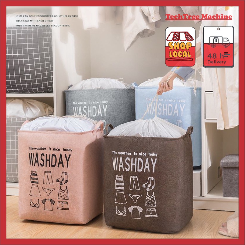 75L Extra Large Waterproof Foldable Drawstring Laundry Basket Dirty ...