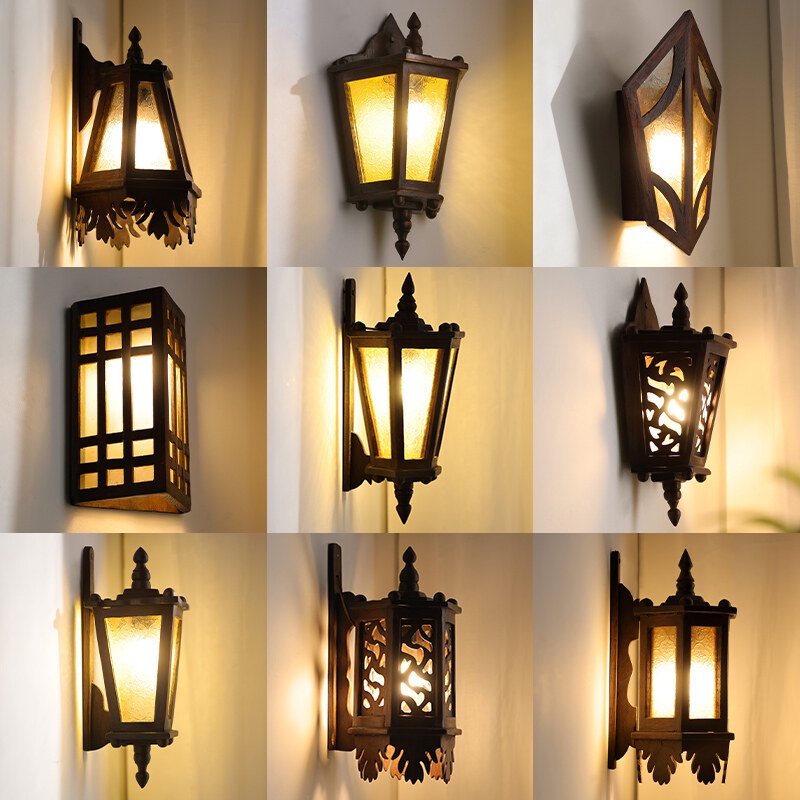 Wooden Glass Wall Lamp Retro Wall Lamp Lamp Antique Wooden Wall Lamp
