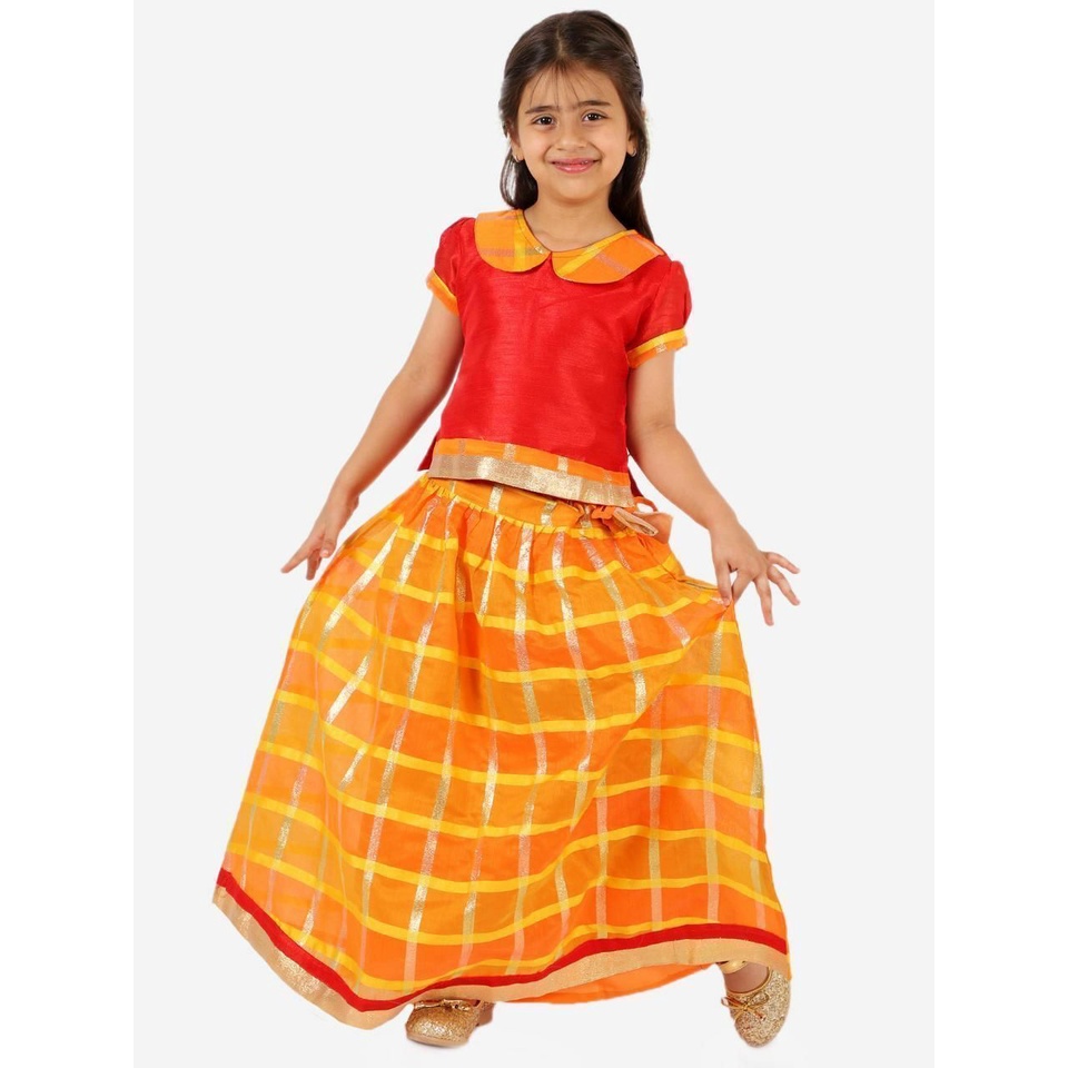 (READY STOCK) Devi red orange Pathu pavadai / kids lehenga /pavadai ...