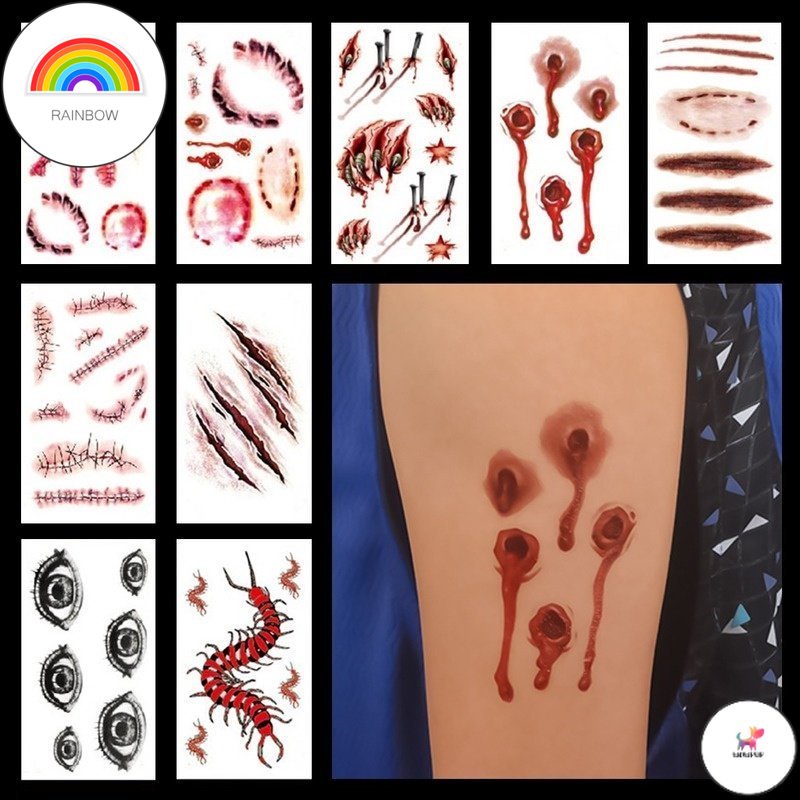 RD 1 Sheet Halloween Bloody Scars Tattoo Body Decals / Waterproof ...