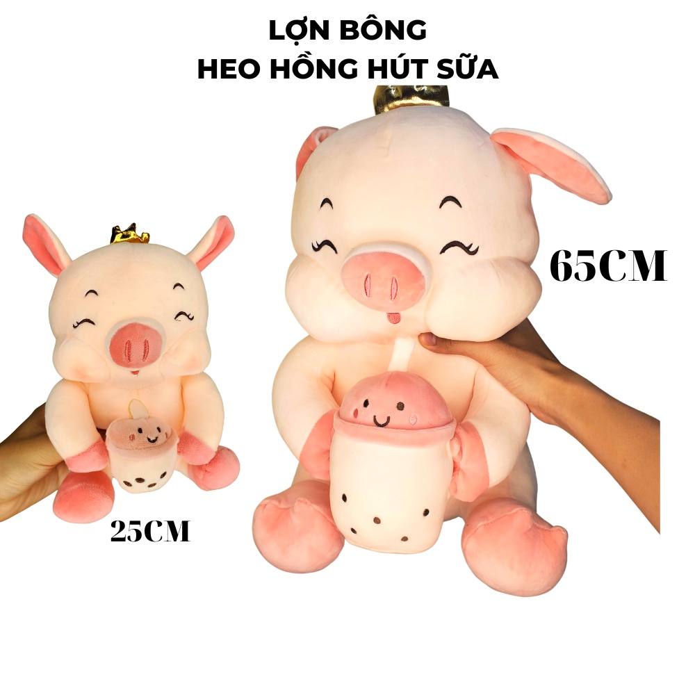 Pig teddy bear holding a cup of milk tea, pink pig with milk tea ...