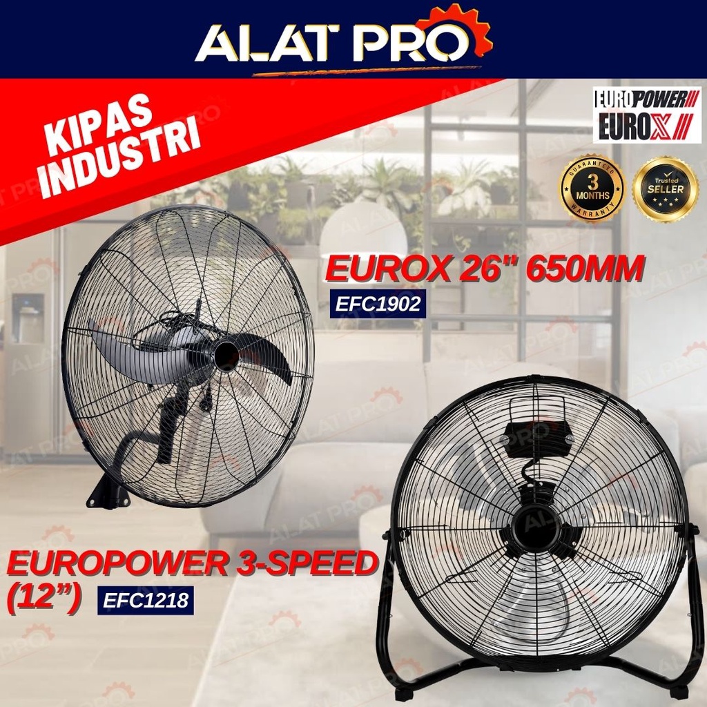 EUROX/ICASU 26' 650mm Industrial Wall Fan EFC1902 & EUROPOWER 3-SPEED INDUSTRIAL FLOOR FAN (12 ...