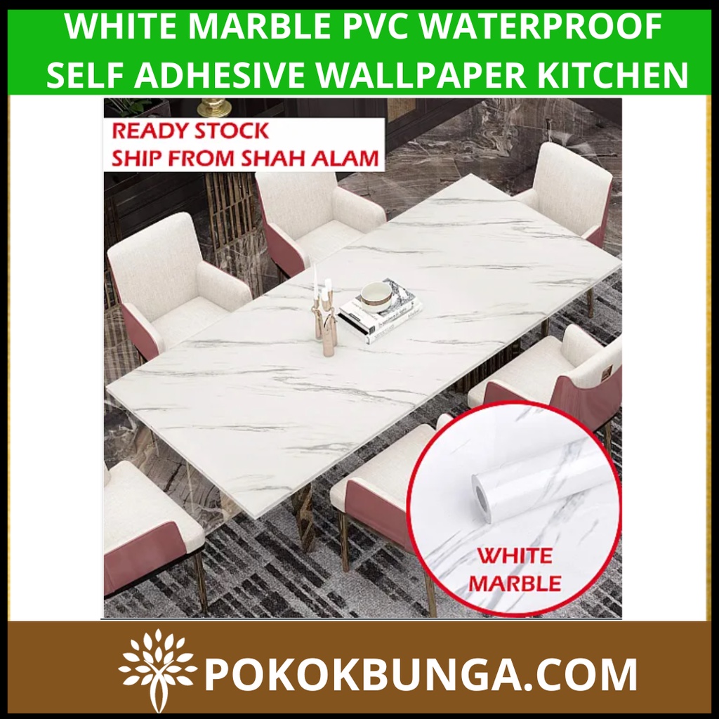 60cm x 50meter White Marble PVC Waterproof Wallpaper Wall Sticker ...