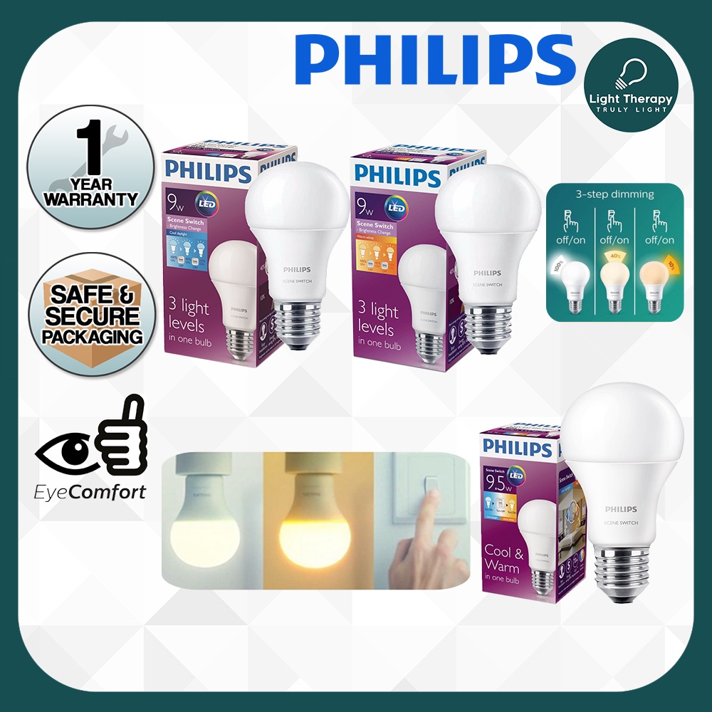 PHILIPS LED SCENE SWITCH BULB 3-STEP 9W (Brightness Change) Lampu ...