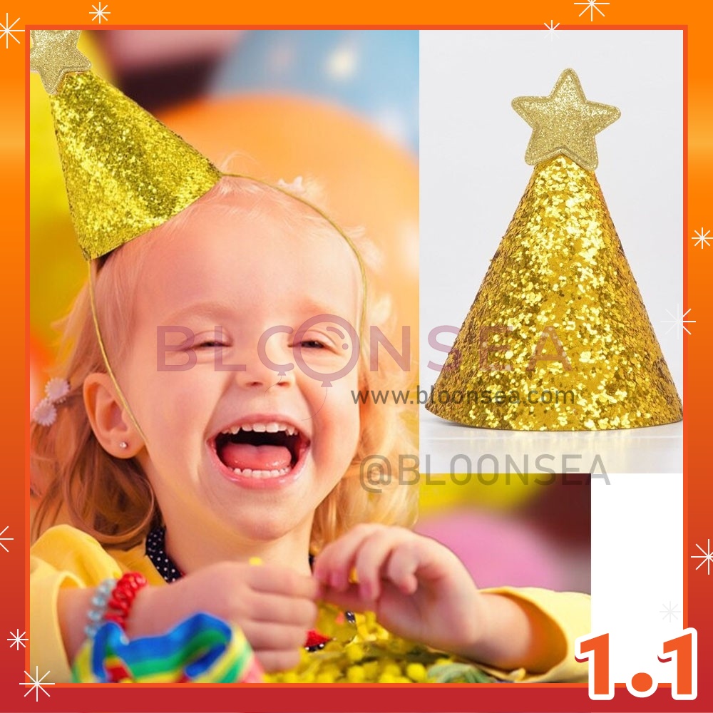 Mini Party Hat Glitter Golden Cone Star Cap Princess Shining Crown ...