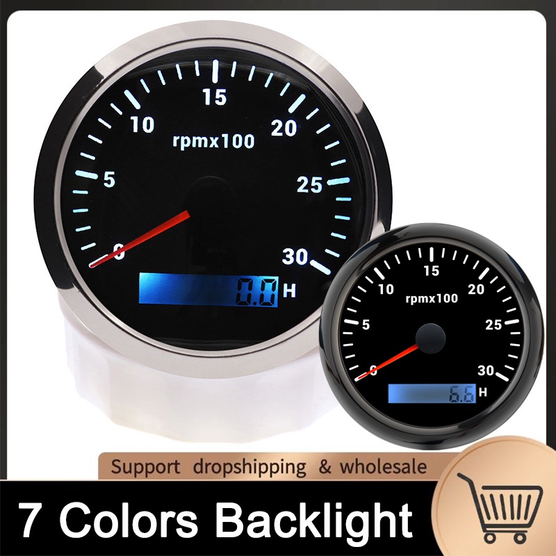 85mm Tachometer Gauge With 7 Colors Backlight Marine Boat RPM Meter ...