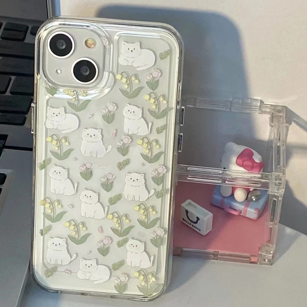 Tulips Cat Transparent Soft Phone Casing Compatible for IPhone 14 13 12 ...