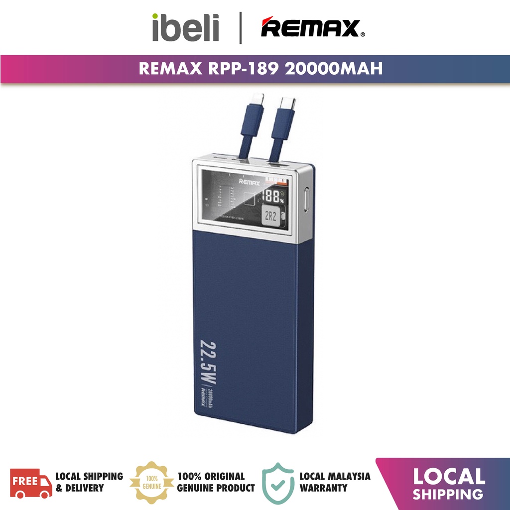 Remax Powerbank with Built In Cable (22.5W/20000mAh) RPP-189 | Shopee ...