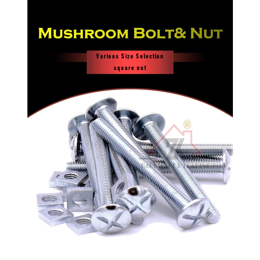 Mushroom Head Roofing Bolt With Square Nut Screws Skru Nut 1/4" 6.3mm ...