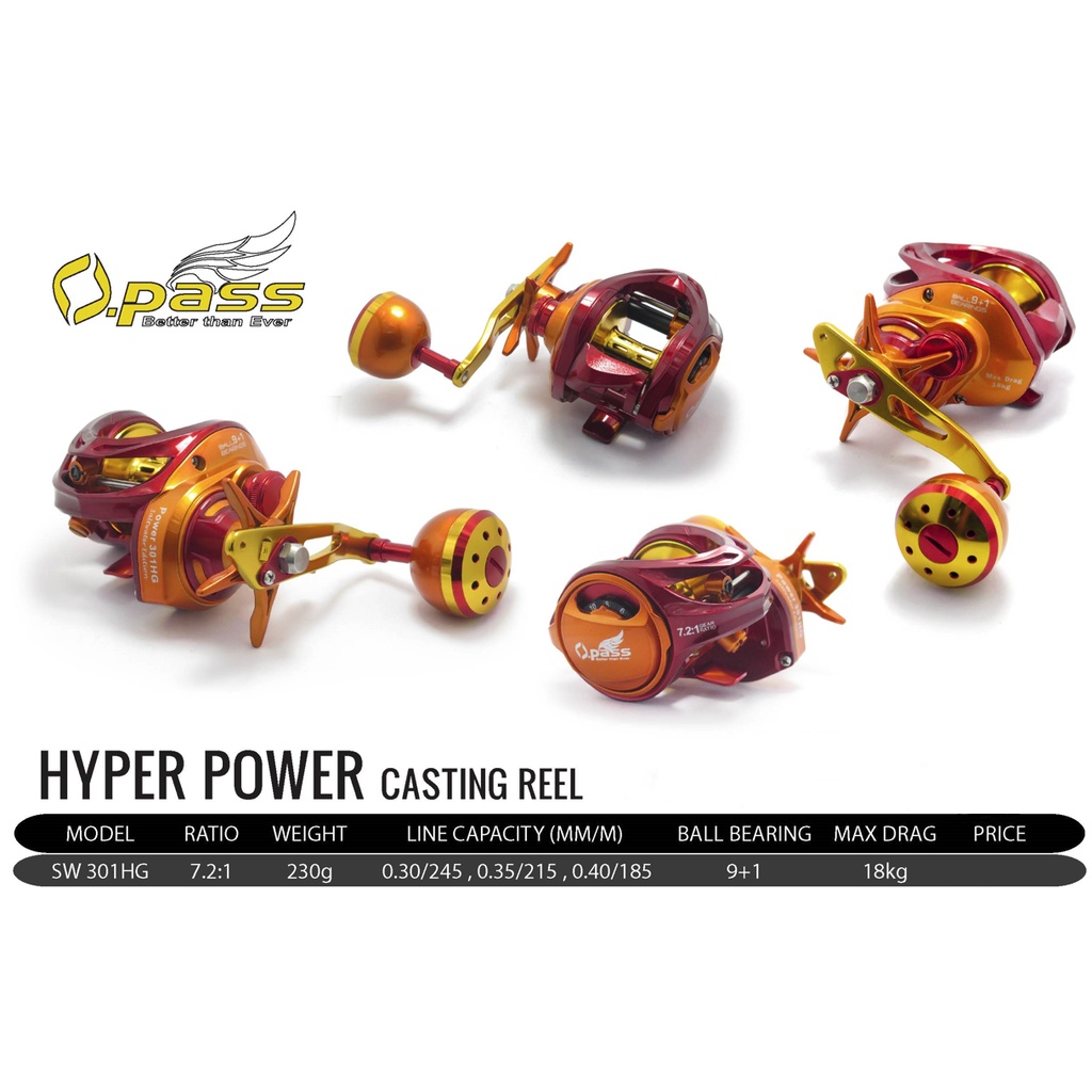 OPASS fishing reel HYPER POWER SW301HG RED GOLD Baitcasting Reel With ...