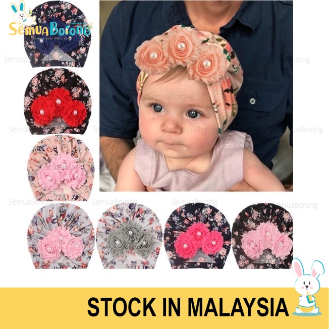 Baby Floral Pearl Beanie Infant Hat Toddler Girl Turban Cap Newborn ...