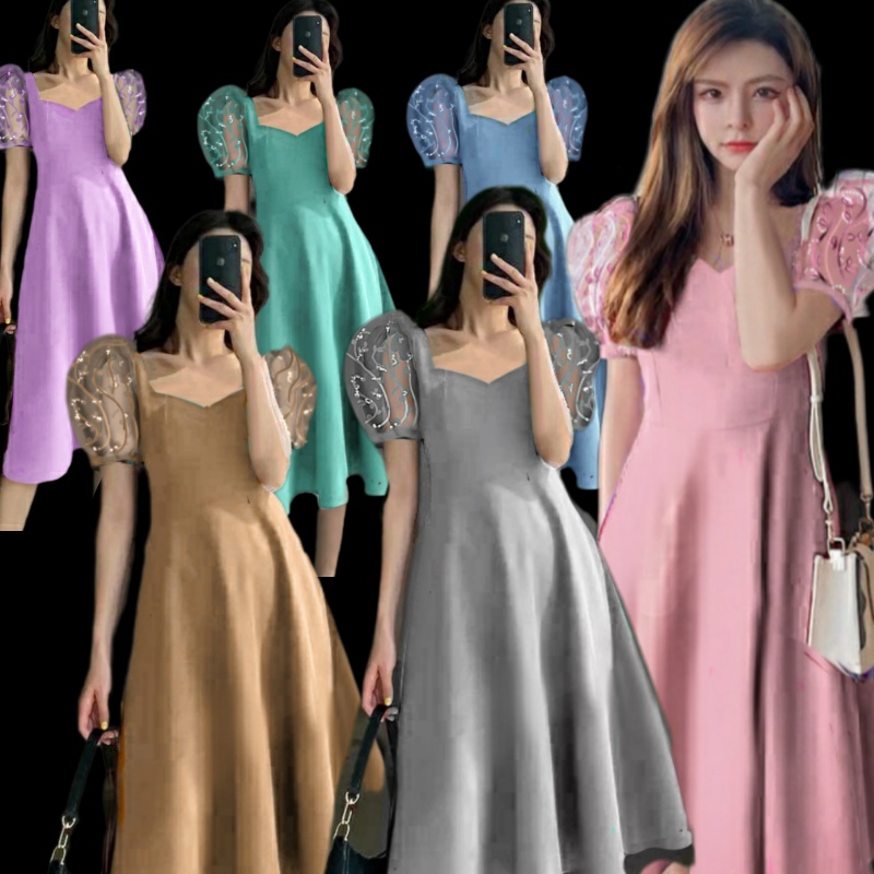 Emily scuba Dress with pearl tile sleeves | Shopee Malaysia