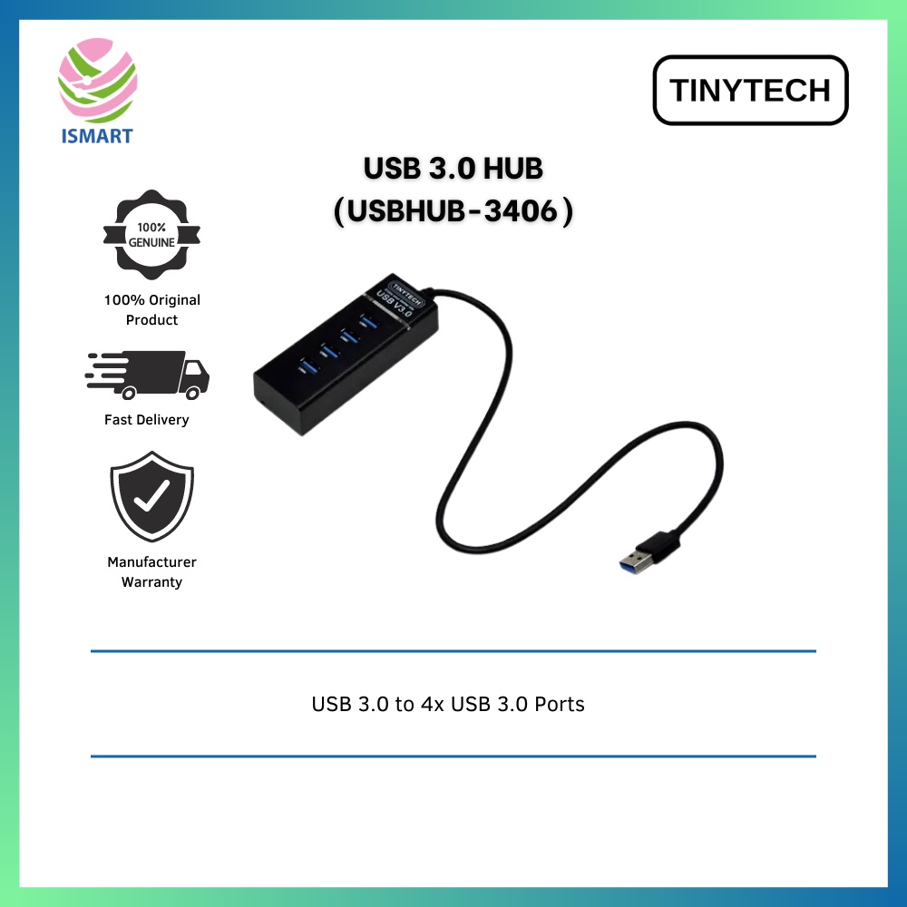 Tinytech USB Hub V3.0 USBHUB-3406 4 ports super speed | Shopee Malaysia