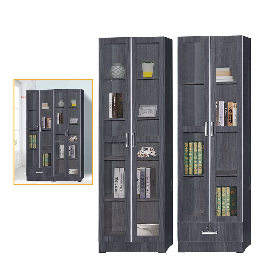 WONDERFUL 200cm Display Glass Cabinet Storage 2 Door with Drawer Almari ...