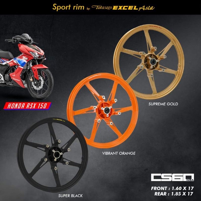 Rsx150 / Rs150 TAKASAGO EXCEL ASIA SPORTRIM WHEELS (1.60-17 / 1.85-17 ...