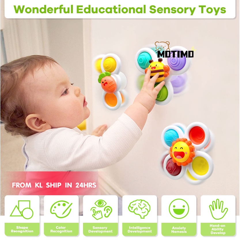 MOTIMO 3Pcs Baby Spinner Toys Cute Animals fun bathtoys Baby Sucker ...