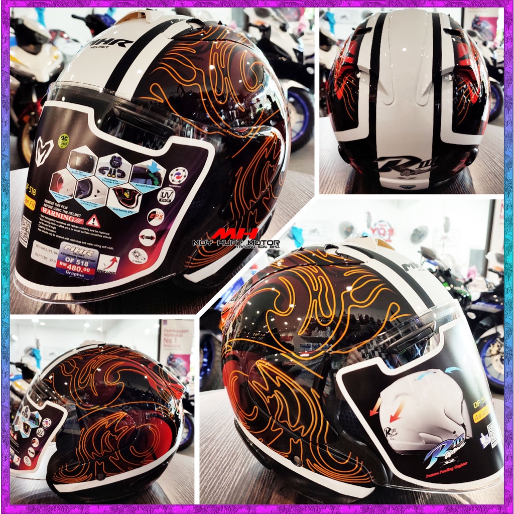 MHR V518 RIPTIDE RED OPEN FACE HELMET WITH SIRIM / RAM 3 DESIGN HELMET ...