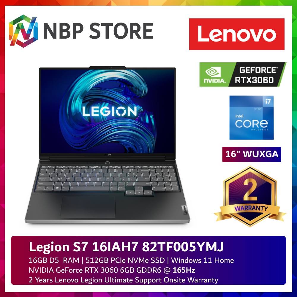 Lenovo Legion S7 16IAH7 82TF005YMJ 16'' WUXGA 165Hz Gaming Laptop Onyx ...