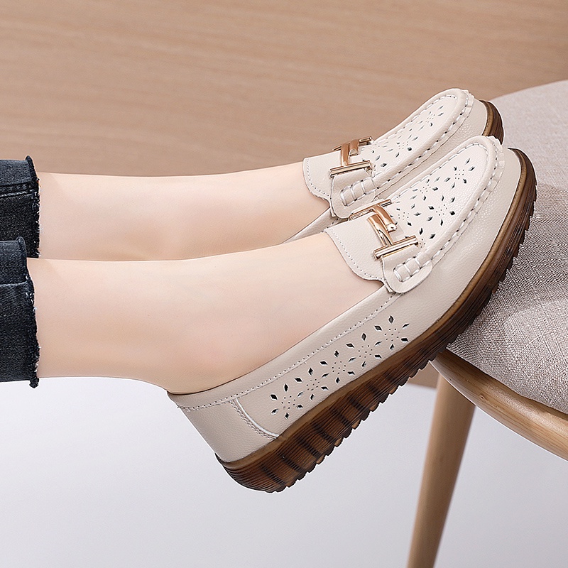 Genuine Leather Flat Shallow Mouth Casual Shoes Slip-On Peas Soft ...