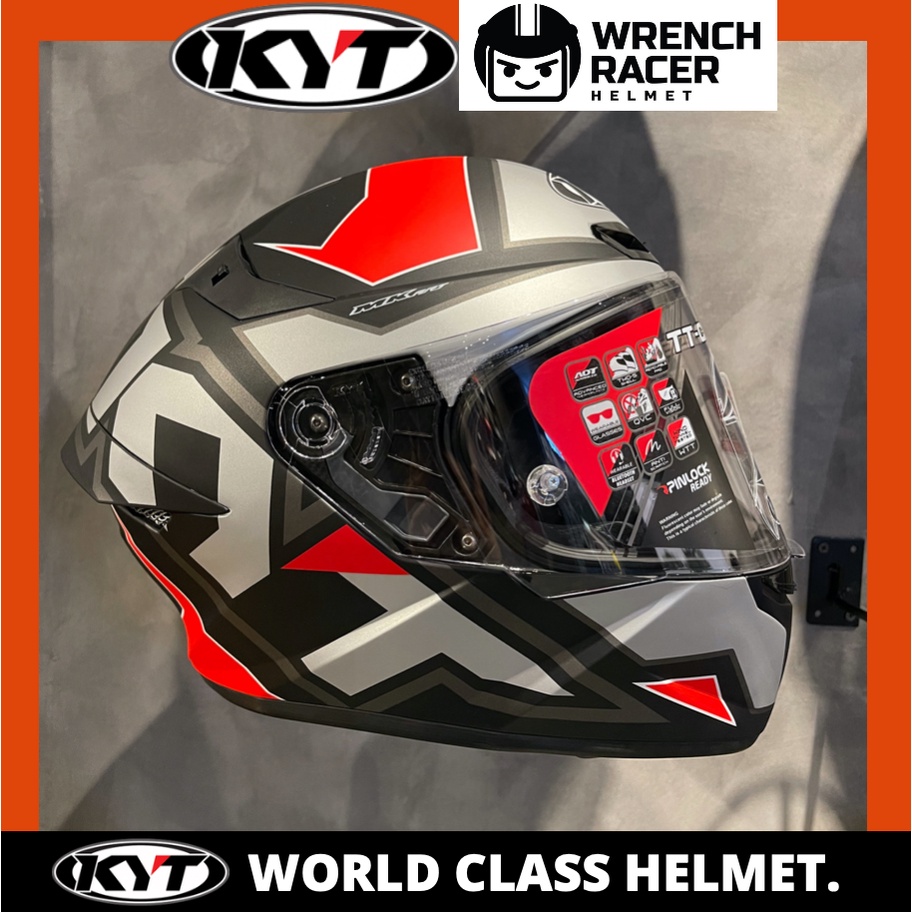 Helmet KYT TT-Course Electron Matt Grey/Red Full Face Helmet | Shopee ...