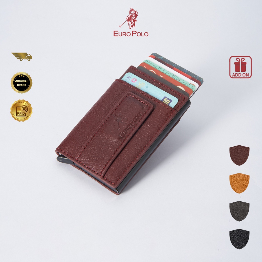 Euro Polo Top Grain Leather Card Holder Minimalist Slim Pop Up Card ...