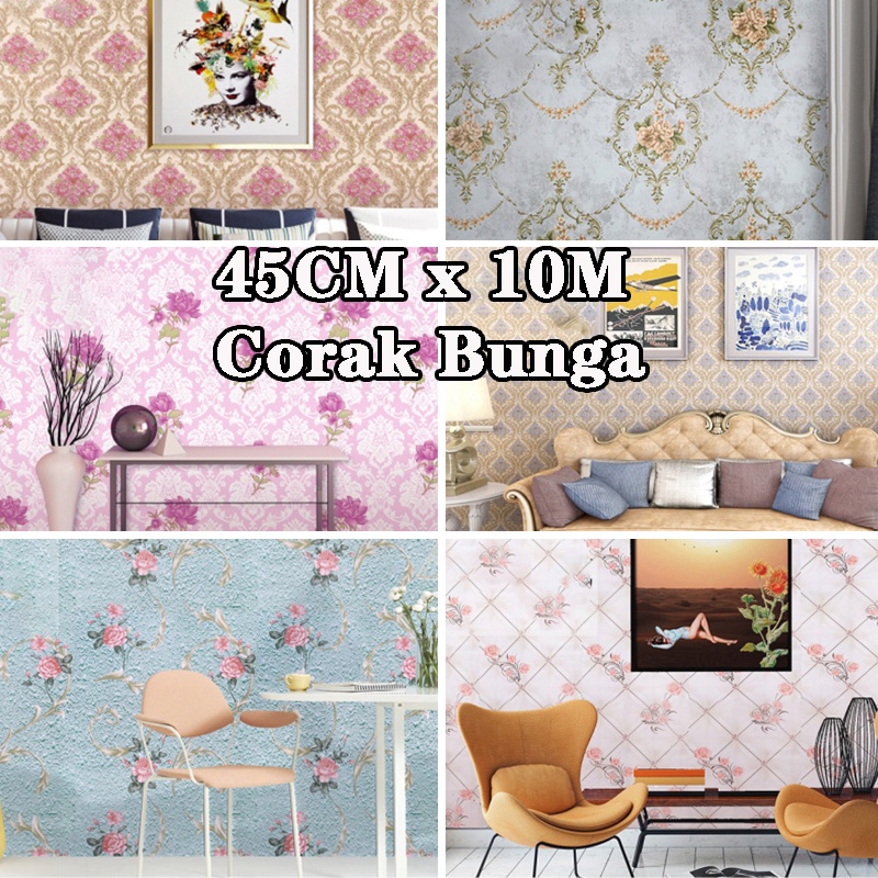 Wallpaper Sticker Murah Berkualiti Corak Bunga 10 Meter Self Adhesive ...