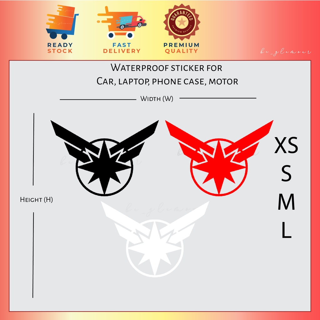 Captain Marvel Logo Sticker reflective stiker MCU pantulan cahaya ...
