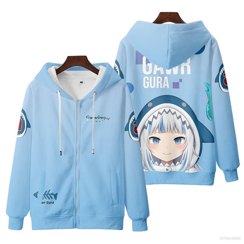 Ag1 Hololive Gawr Gura Jacket Unisex Top Long Sleeve Zipper Coat Anime ...