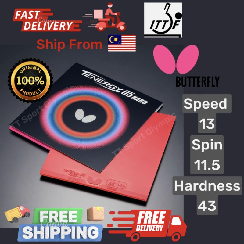 Butterfly Tenergy 05 Hard Table Tennis T05 Hard Rubber 蝴蝶套胶 Speed Spin 运动 TT Sport Ping Pong 乒乓 ...