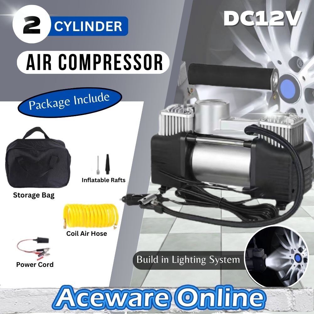 XH666 Double Cylinder Portable Car Tyre Inflator Air Pump 12V Air ...