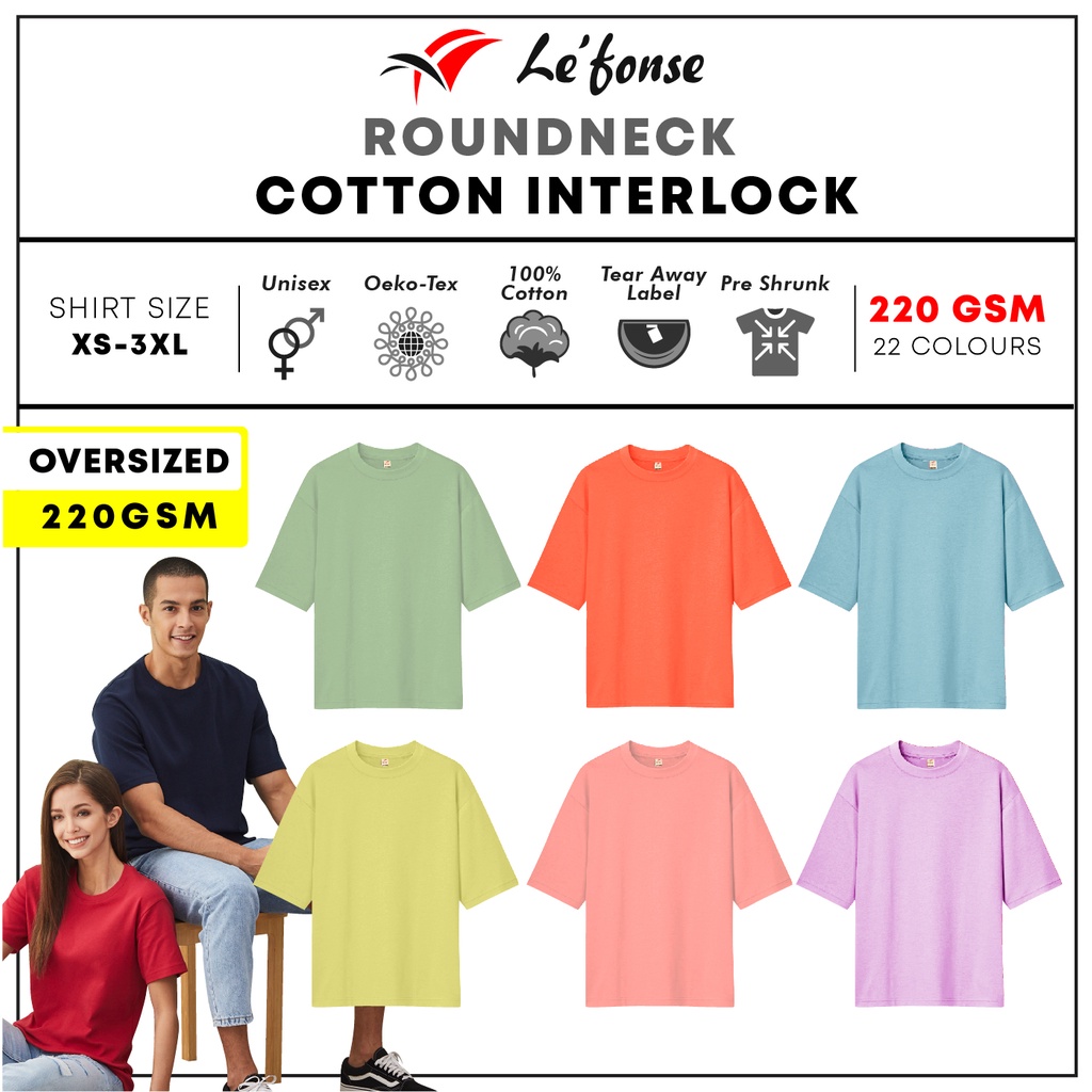 LEFONSE 🔥220gsm🔥 Oversized Ultra Cotton Interlock Unisex Round Neck ...