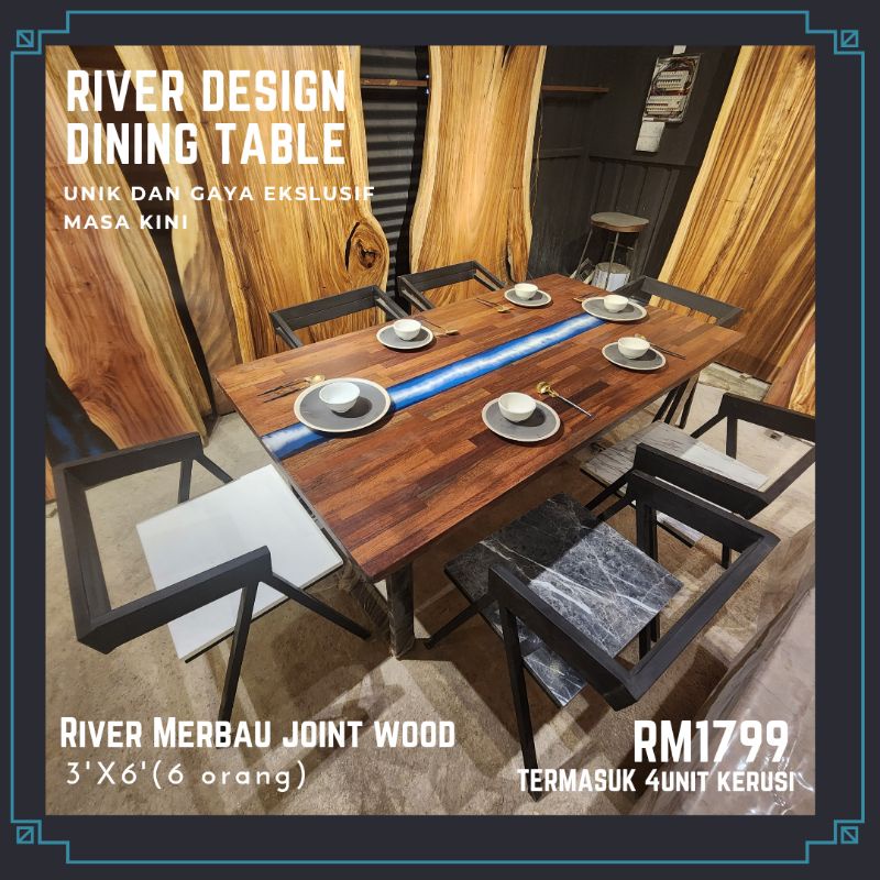 Meja makan / dining table kayu TERMASUK 4 UNIT KERUSI | Shopee Malaysia