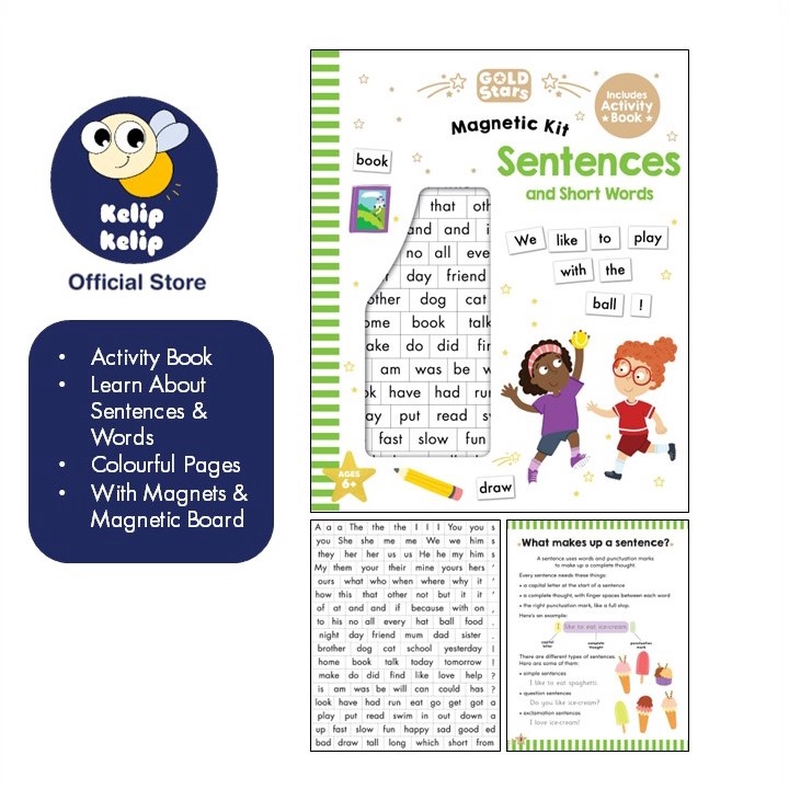 Gold Stars Learn Sentences & Words Educational Activity Book Kit for ...