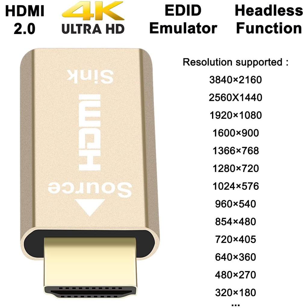DTECH Lock Screen HDMI Head HDMI2.0 Virtual Adapter EDID DDC Dummy Plug ...