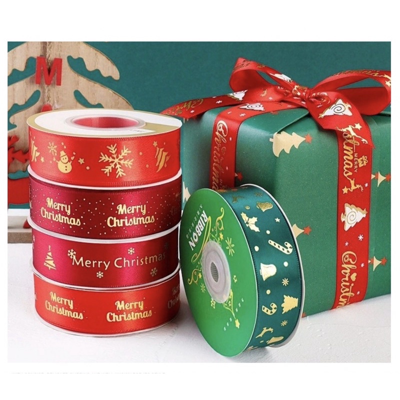 22 Meters 9 Meters Roll Christmas Gift Ribbon Wrapping Merry Christmas ...