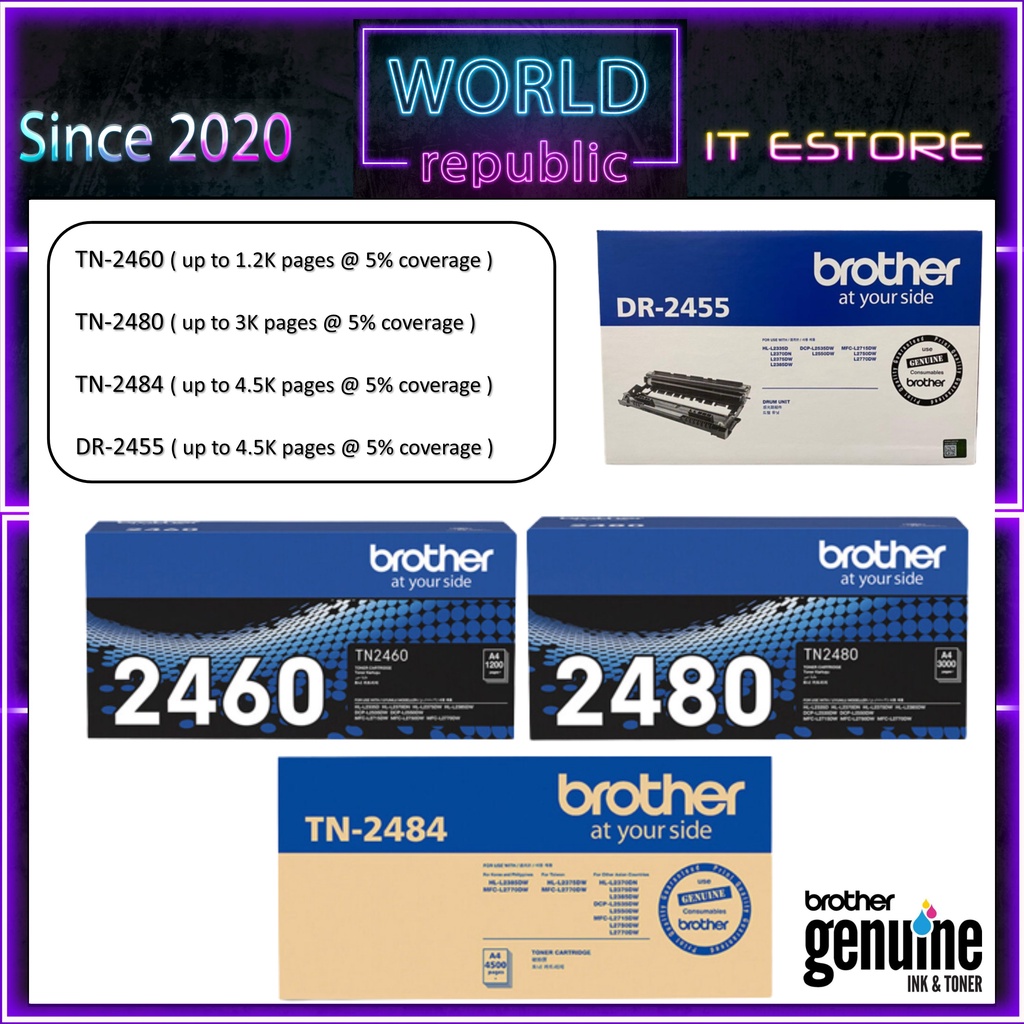 Brother Original Toner - TN2460 2460 TN2480 2480 TN2484 DR2455 TN-2460 ...