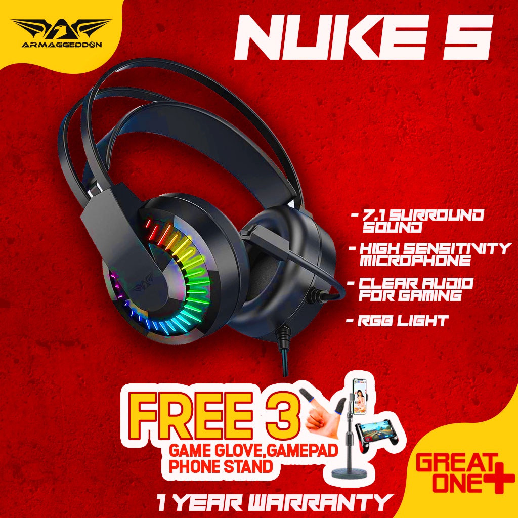Armaggeddon Nuke 5 Gaming Headphone with Virtual 7.1 Surround Sound ...