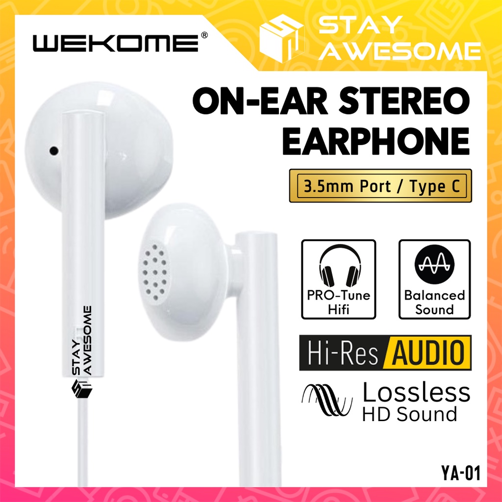 WEKOME Earphone Type C Original Wired Flat In Ear 3.5mm Stereo Bass Ye ...