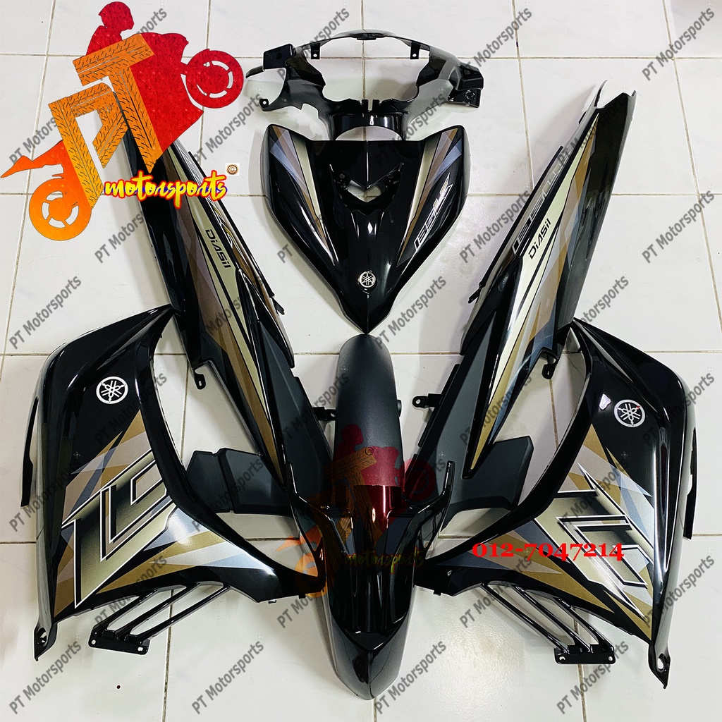Yamaha LC 135 Cover Set Matt Black Mettalic Black Kilat Sticker 16 Black V2V3V4 V5 V6 V7 OEM dan ...