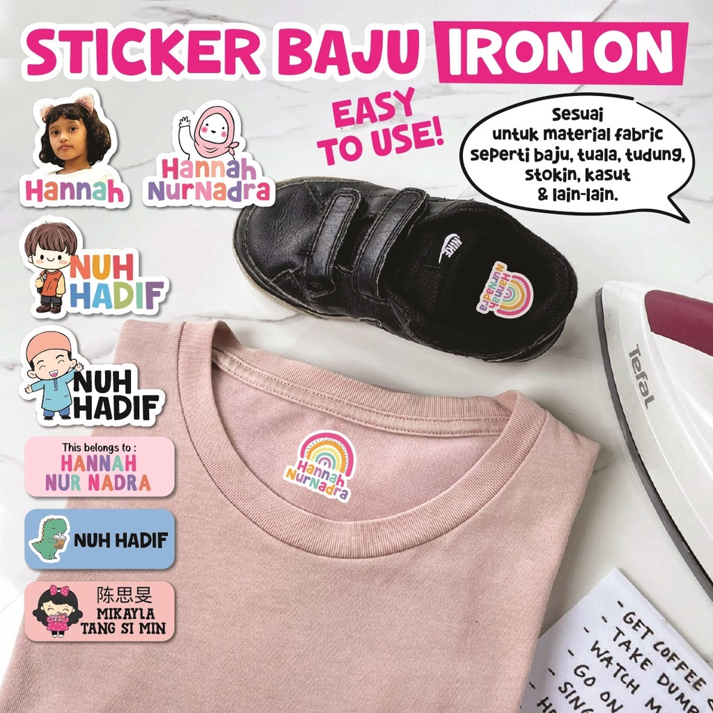 STICKER BAJU IRON ON WASHABLE & WATERPROOF FABRIC STICKER Sticker Nama ...