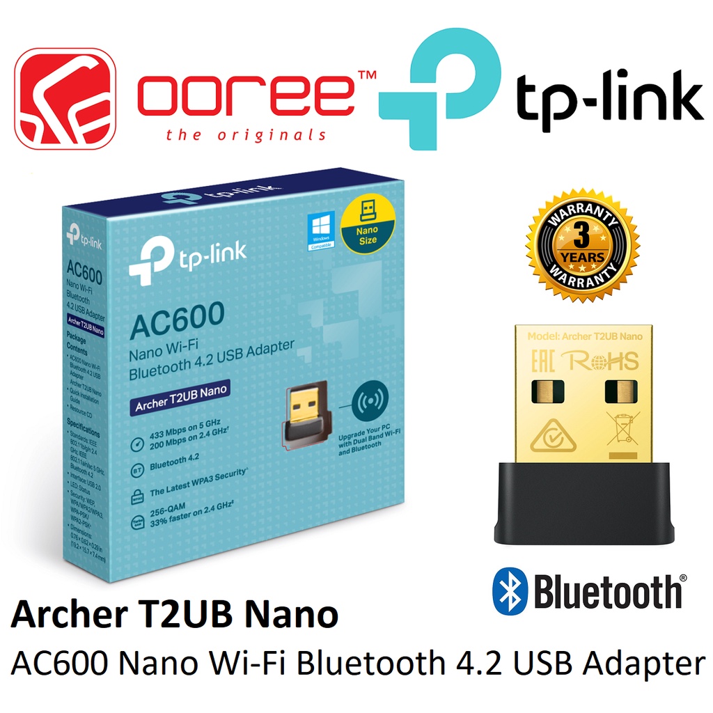TP-LINK ARCHER T2UB NANO AC600 NANO WI-FI BLUETOOTH 4.2 USB ADAPTER ...