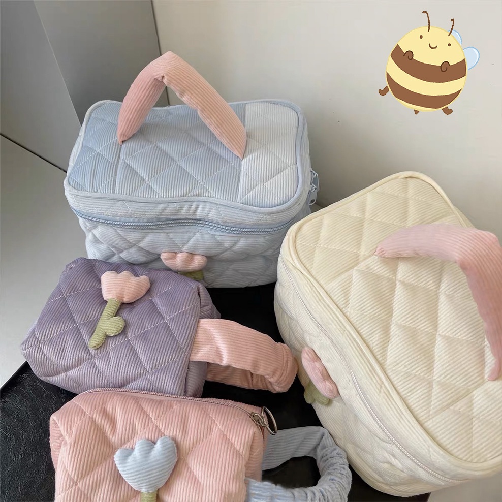 Korean ins cute fluffy tulip flower cosmetic makeup storage bag & pouch ...