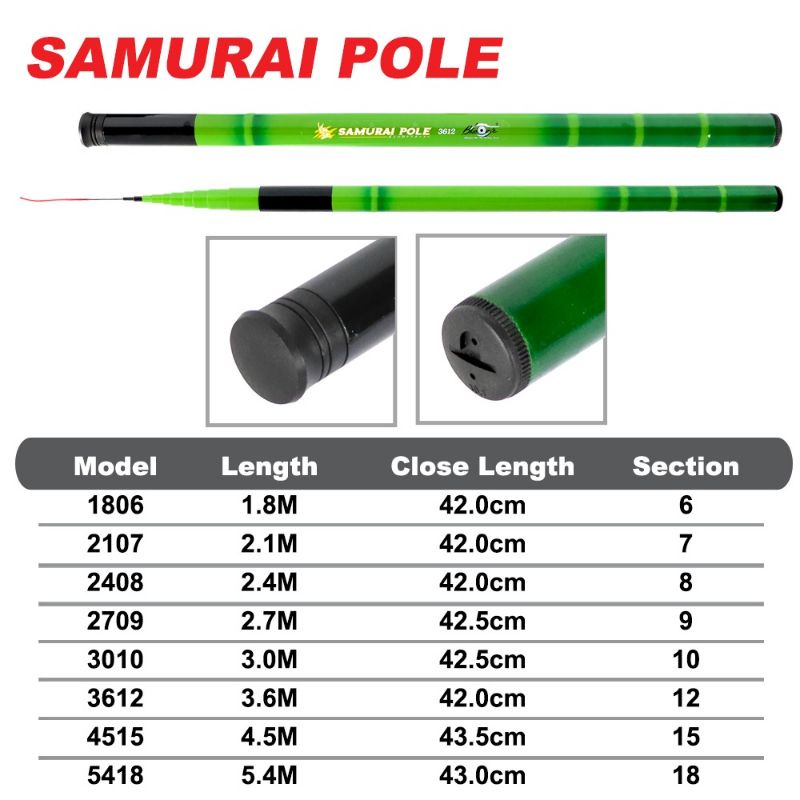 Joran telescopic teleskopik Blue Eye Samurai Pole Portable Fishing Pole ...