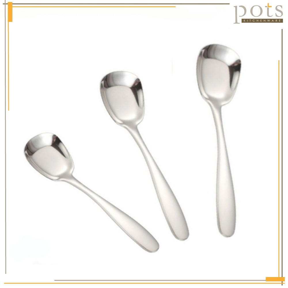 3pcs Stainless Steel Square Head Flat Bottom Base Spoon Dessert Tong ...